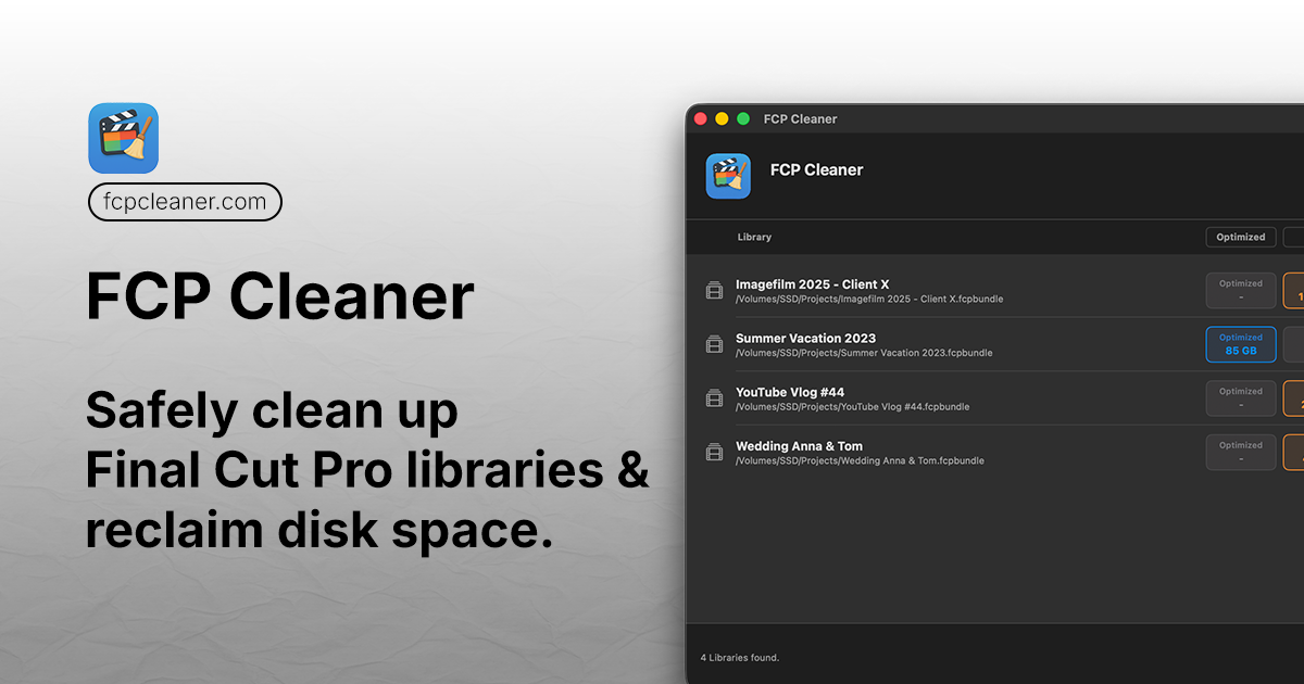 FCP Cleaner – Safely clean up Final Cut Pro libraries & caches